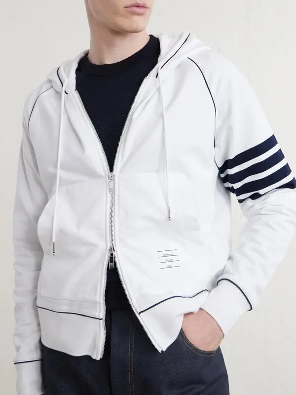 Thom Browne 4-bar Cotton-jersey Zip-up Hoodie