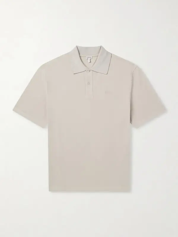 Loewe Anagram-embroidered Cotton-piqué Polo Shirt - Gray