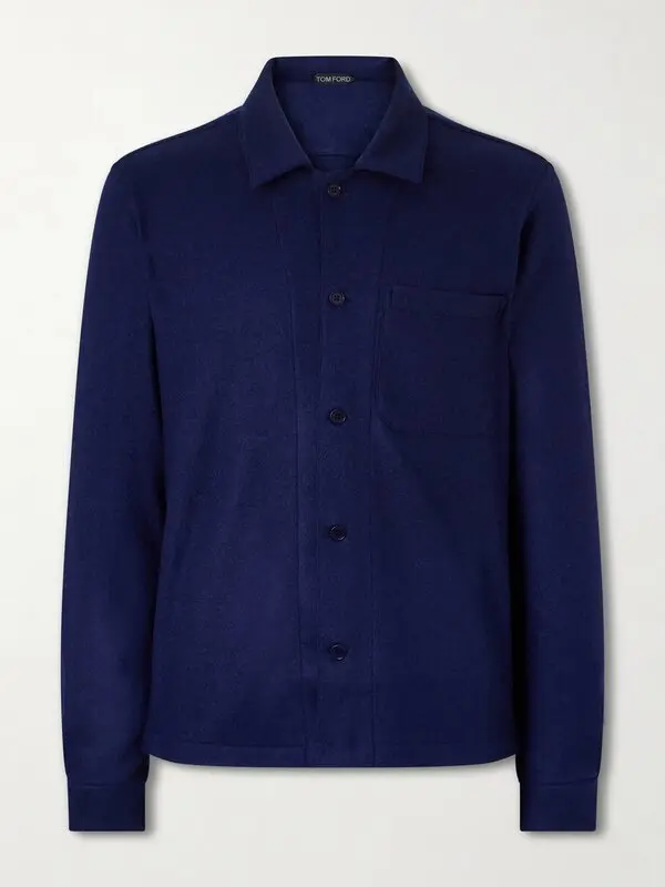 TOM FORD Logo-embroidered Cashmere Shirt - Blue