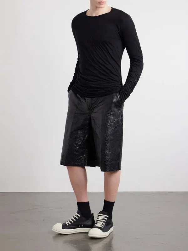 Rick Owens Straight-leg Full-grain Leather Shorts