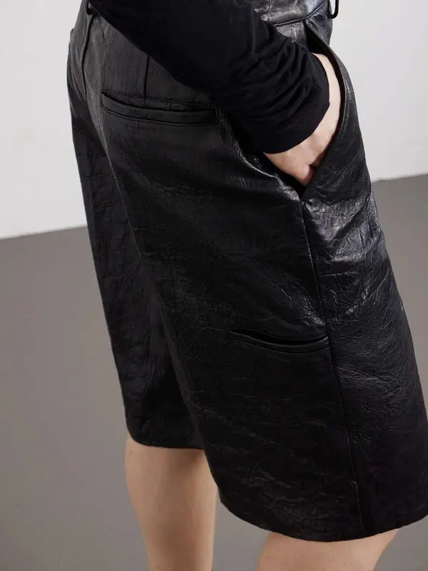 Rick Owens Straight-leg Full-grain Leather Shorts