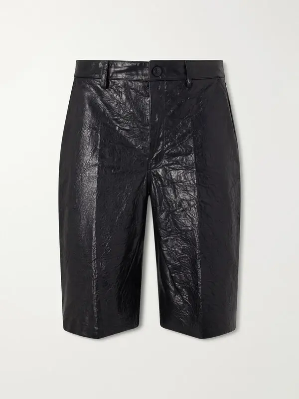 Rick Owens Straight-leg Full-grain Leather Shorts - Black