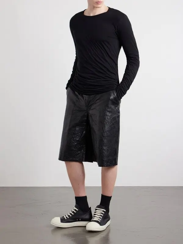 Rick Owens Straight-leg Full-grain Leather Shorts