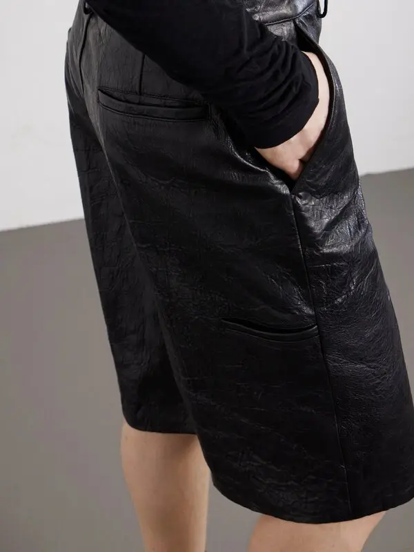 Rick Owens Straight-leg Full-grain Leather Shorts