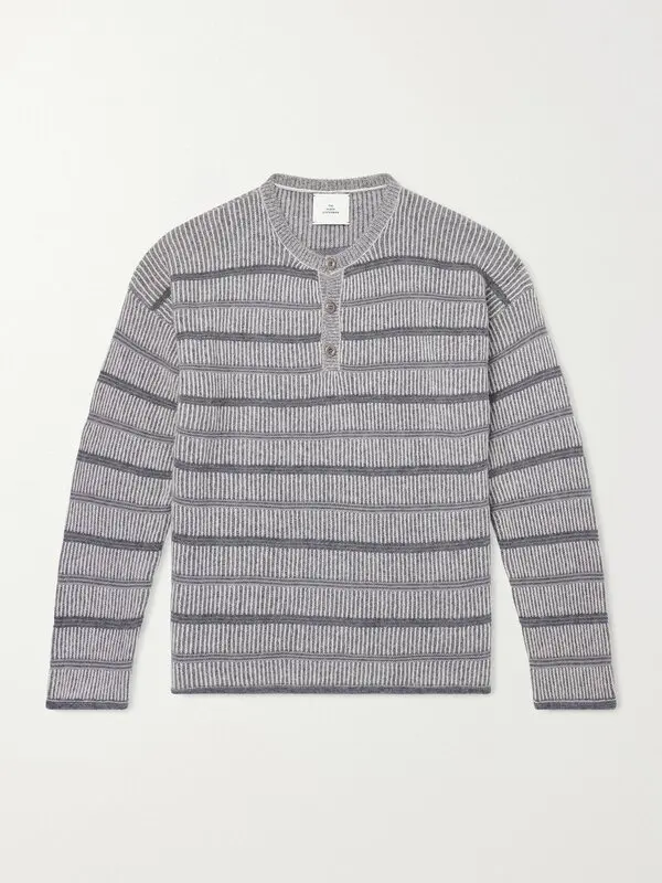 THE ELDER STATESMAN Nimbus Striped Cashmere And Silk Blend Sweater - Gray