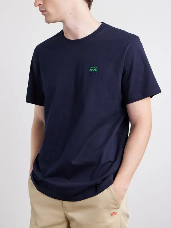 Loewe Anagram-embroidered Cotton-jersey T-shirt - Blue