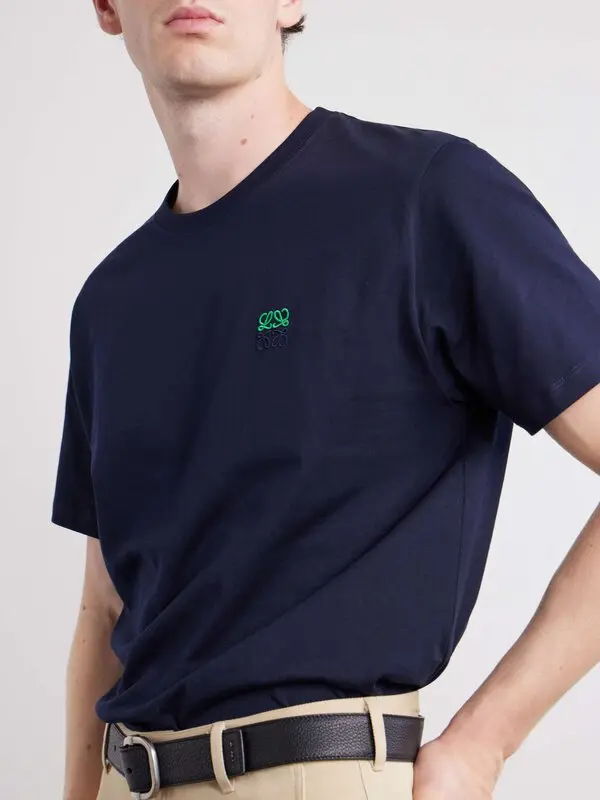Loewe Anagram-embroidered Cotton-jersey T-shirt - Navy
