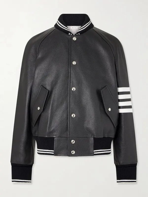 Thom Browne Oversized Striped Leather Bomber Jacket