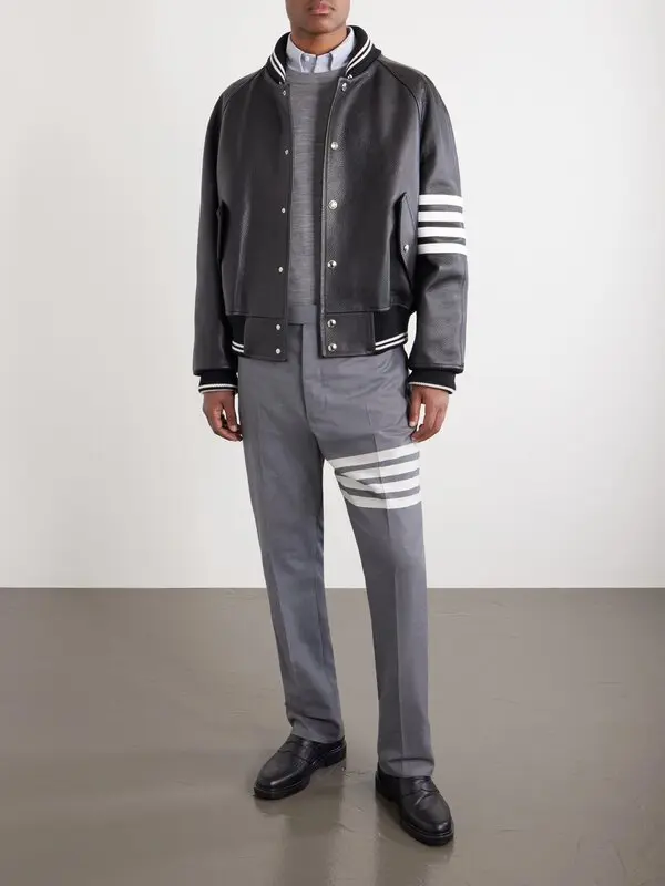 Thom Browne Oversized Striped Leather Bomber Jacket