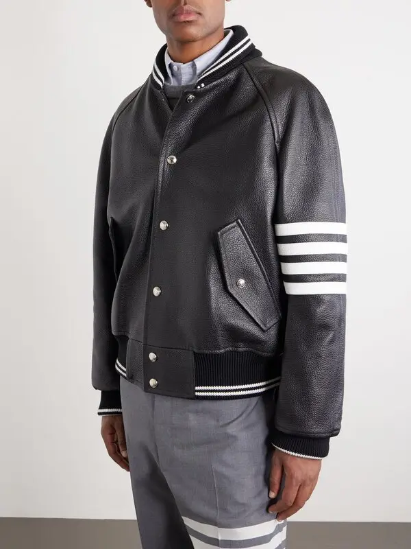 Thom Browne Oversized Striped Leather Bomber Jacket