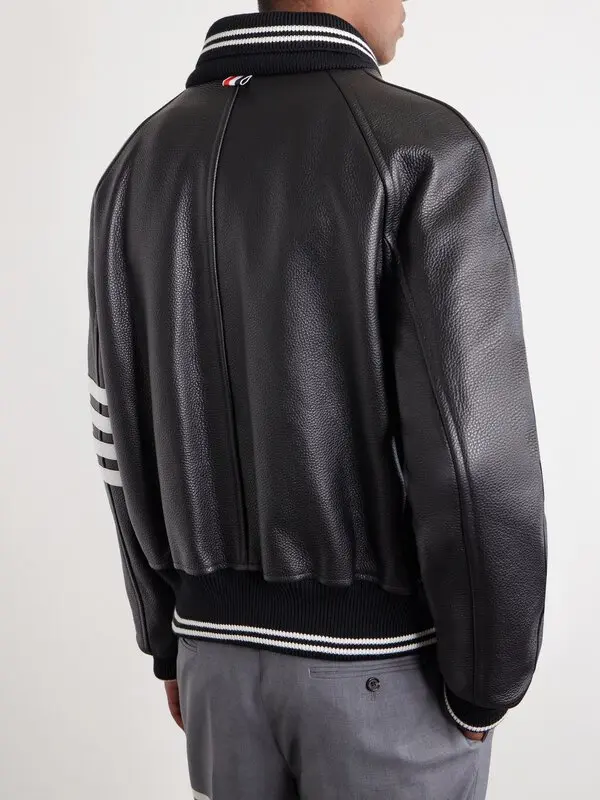 Thom Browne Oversized Striped Leather Bomber Jacket