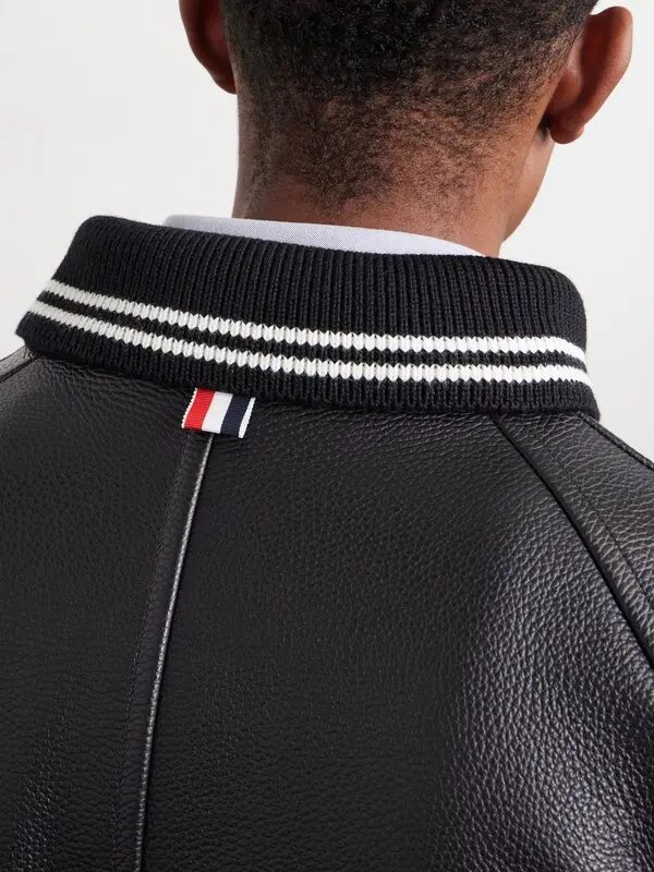 Thom Browne Oversized Striped Leather Bomber Jacket