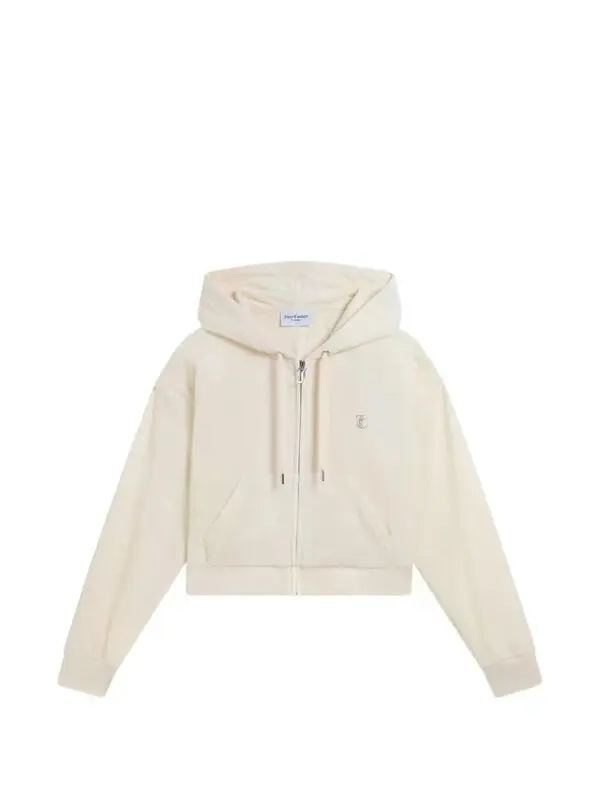Juicy Couture Cropped Hoodie With Diamanté Monogram - Neutrals