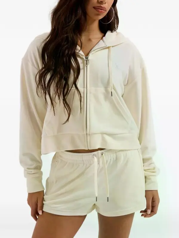 Juicy Couture Cropped Hoodie With Diamanté Monogram - Neutrals