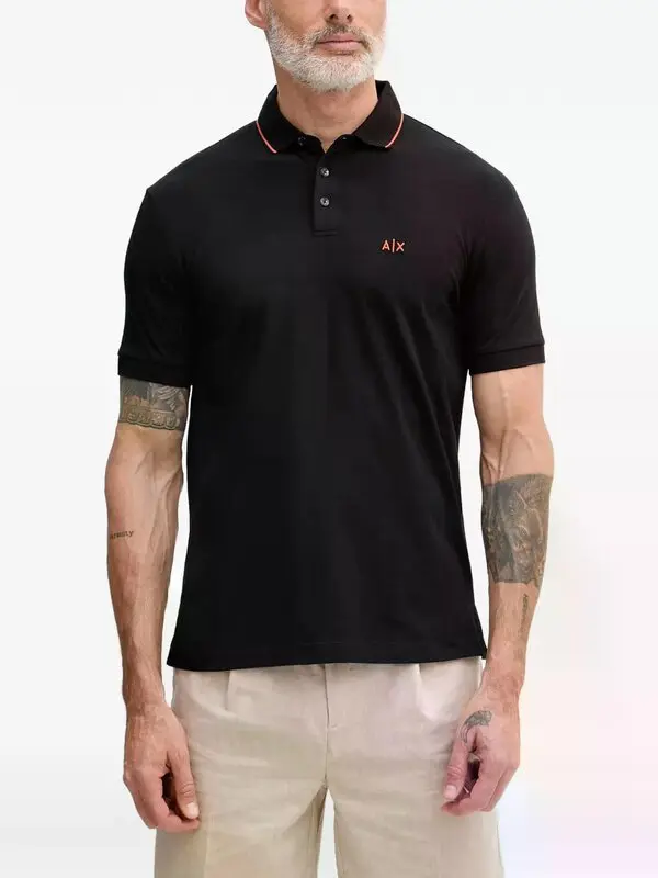 Armani Exchange Logo-embroidered Tipped Polo Shirt - Black