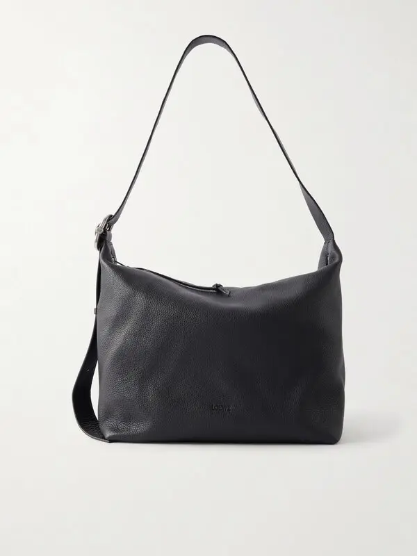 Loewe Loop Logo-debossed Leather Messenger Bag - Black