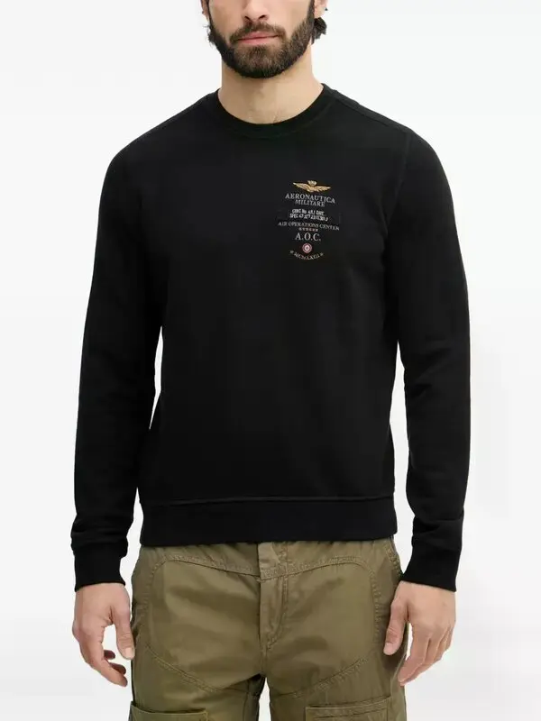AERONAUTICA MILITARE Embroidered Logo Crew Neck Sweater - Black