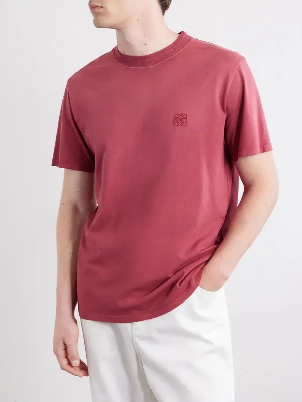Loewe Anagram-embroidered Cotton-jersey T-shirt - Red