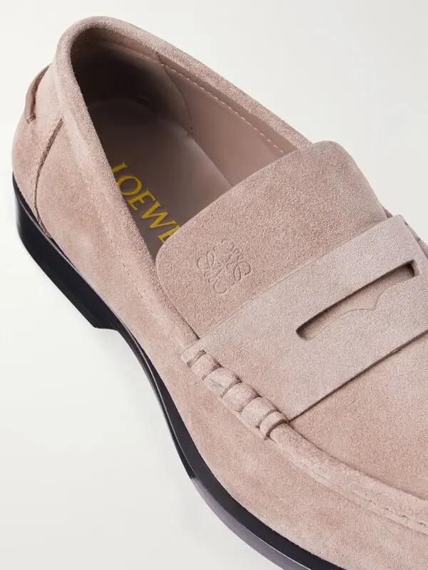 Loewe Bobine Logo-debossed Suede Loafers - Brown