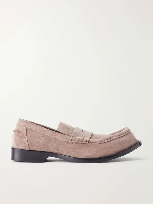 Loewe Bobine Logo-debossed Suede Loafers - Light Brown
