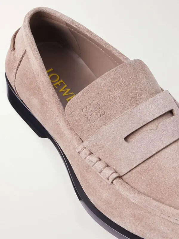 Loewe Bobine Logo-debossed Suede Loafers - Light Brown