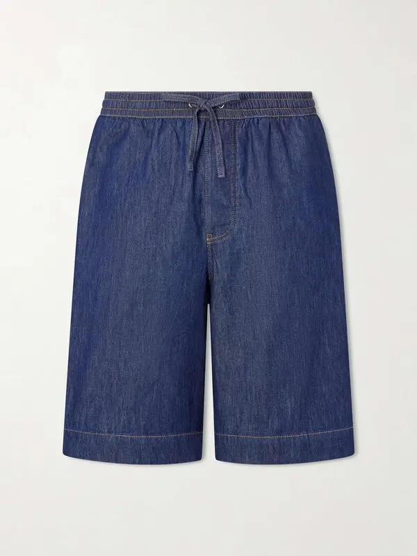 Loewe Wide-leg Anagram-detailed Cotton-chambray Drawstring Shorts