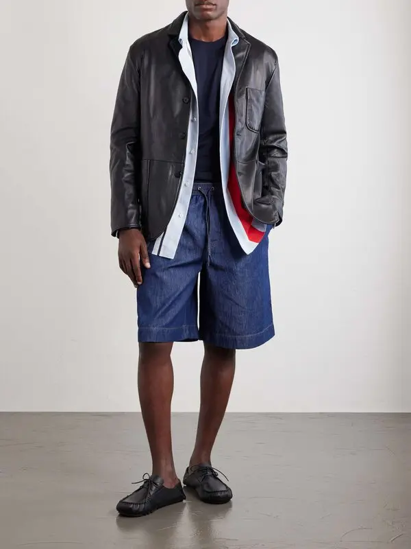 Loewe Wide-leg Anagram-detailed Cotton-chambray Drawstring Shorts