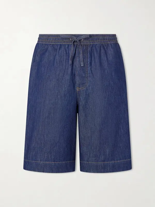 Loewe Wide-leg Cotton-chambray Drawstring Shorts - Blue
