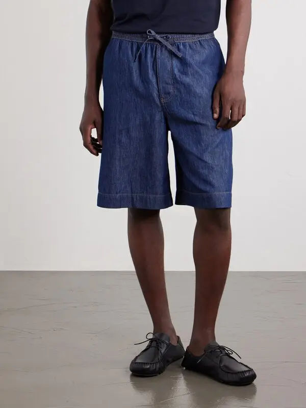 Loewe Wide-leg Cotton-chambray Drawstring Shorts
