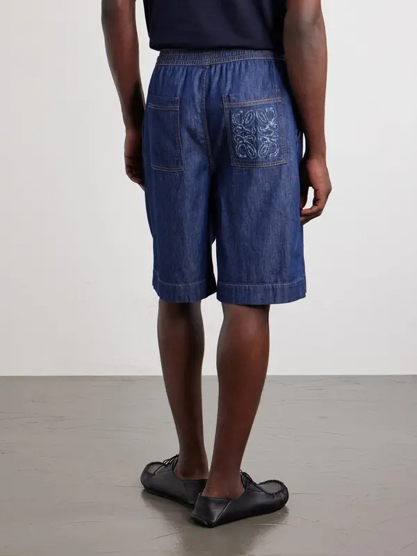 Loewe Wide-leg Cotton-chambray Drawstring Shorts