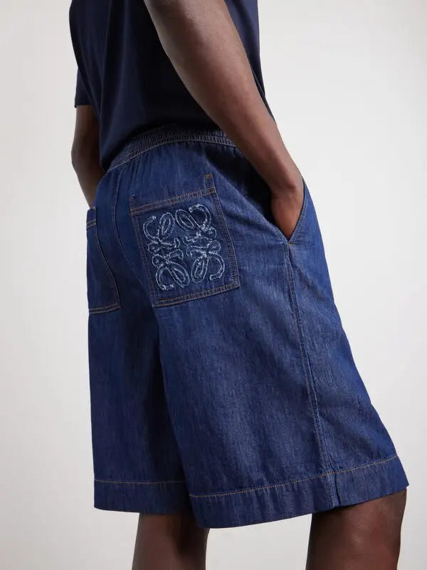 Loewe Wide-leg Cotton-chambray Drawstring Shorts