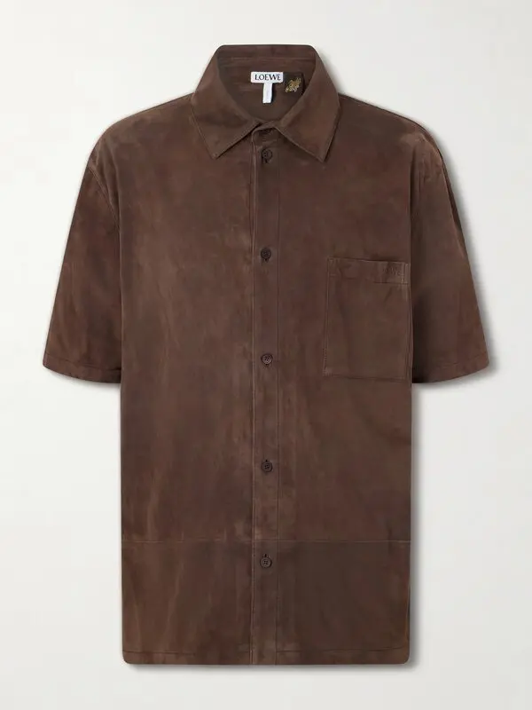 Loewe Paula's Ibiza Logo-debossed Suede Shirt - Brown