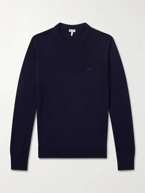 Loewe Anagram-embroidered Wool-blend Sweater - Blue