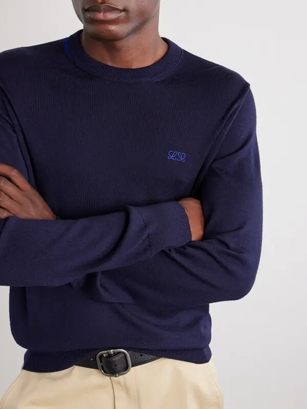 Loewe Anagram-embroidered Wool-blend Sweater - Blue