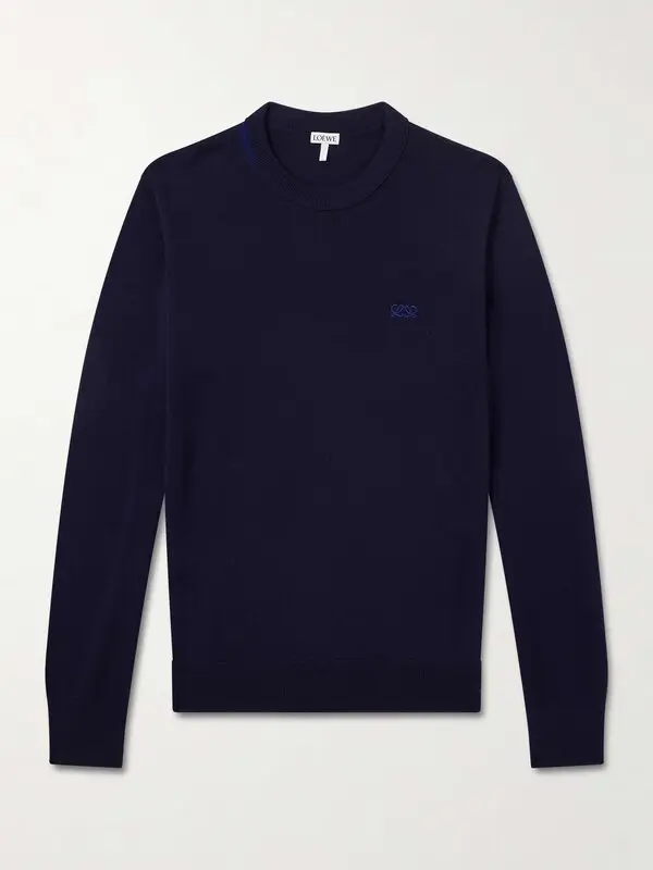 Loewe Anagram-embroidered Wool-blend Sweater - Navy