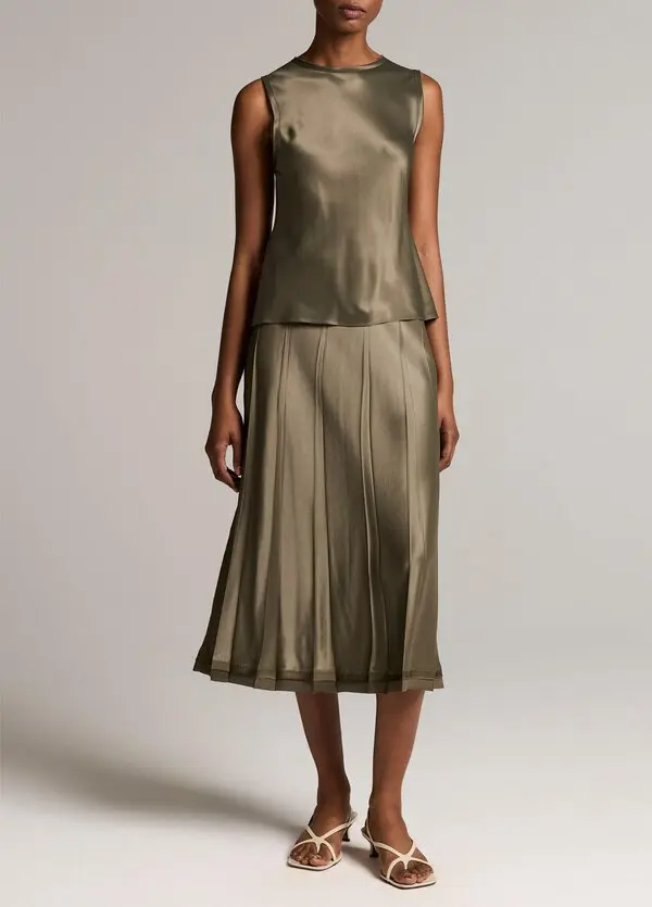 Vince Raw-edge Satin A-line Midi Skirt - Pine Grove