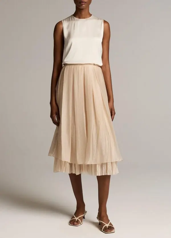 Vince Pleated Layered Midi Skirt