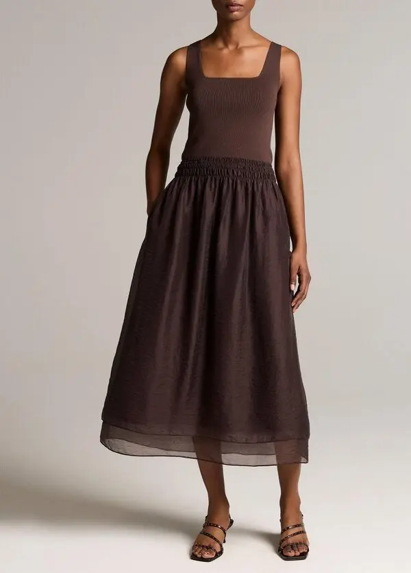 Vince Square-neck Mixed-media Dress - Iron