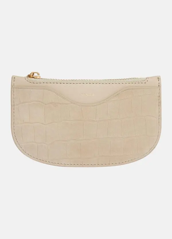 Vince Demma Croc-embsed Nubuck Leather Half-moon Cardholder - Marzipan