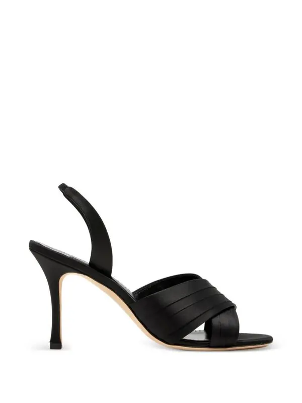 Manolo Blahnik Crossover Strap Slingback Sandals - Black