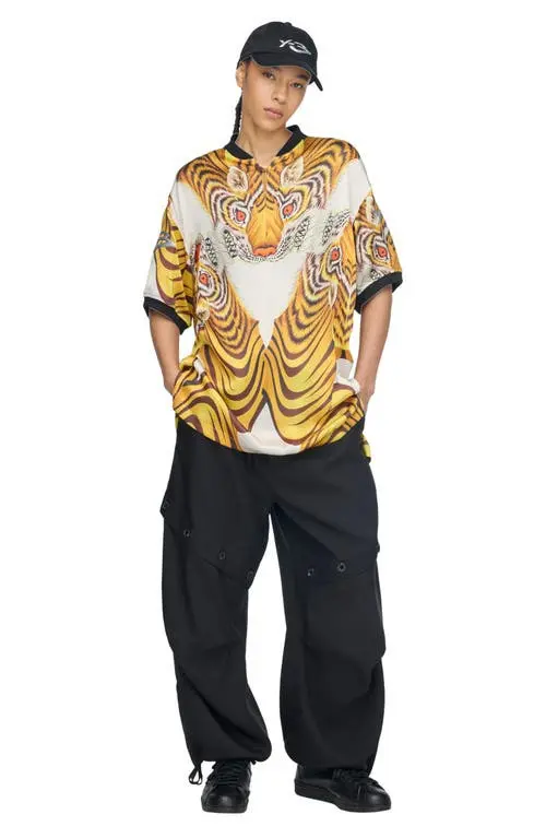 Y3 Tiger Graphic Satin Jersey Polo