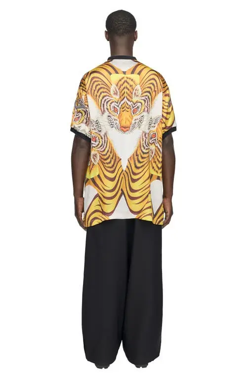 Y3 Tiger Graphic Satin Jersey Polo