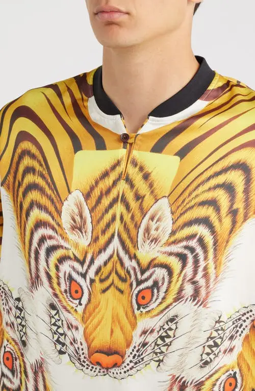 Y3 Tiger Graphic Satin Jersey Polo