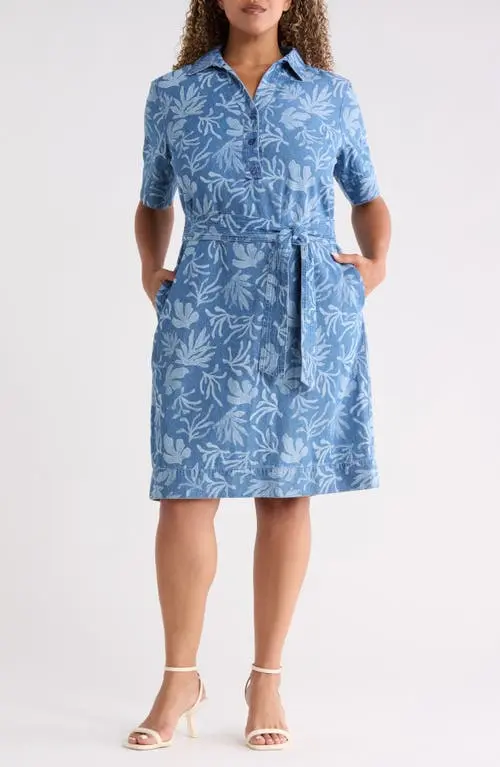 Jones New York Floral Print Tie Waist Shirtdress - Libra Wash