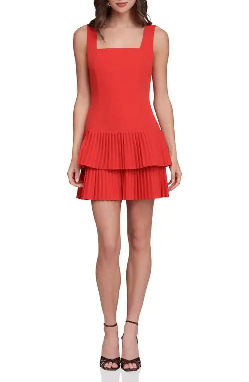 Avec Les Filles Pleated Double Ruffle Mini Dress - Red