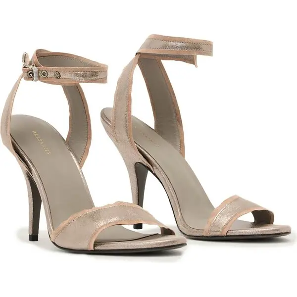 ALLSAINTS Vera Leather Ankle Strap Stiletto Sandals - Silver