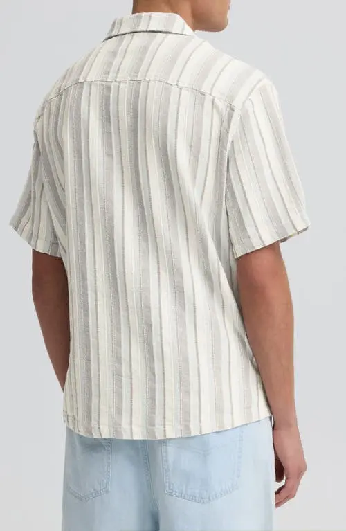 !SOLID Umber Stripe Short Sleeve Linen Blend Button-up Shirt