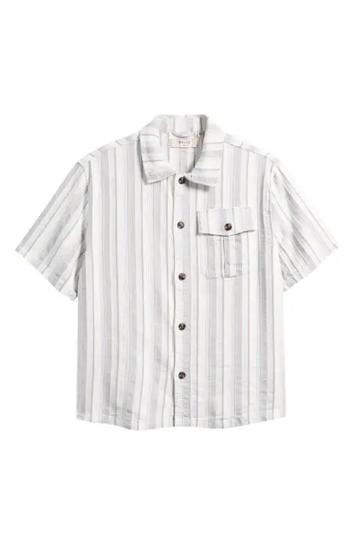 !SOLID Umber Stripe Short Sleeve Linen Blend Button-up Shirt