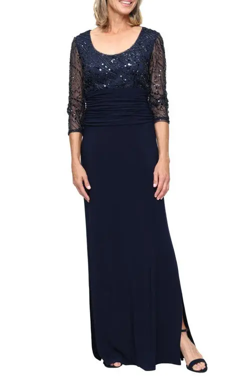 SL FASHIONS Sequin Bodice Matte Jersey Gown