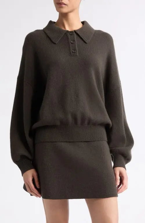 LISA YANG Etta Cashmere Polo Sweater - Dark Fern